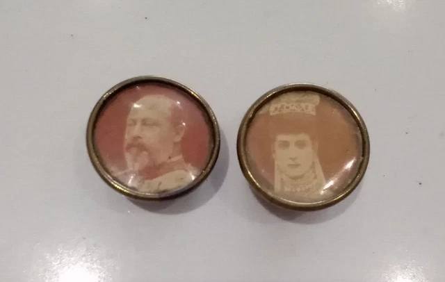 ANTIQUE KING EDWARD VII Queen Alexandra Buttonhole Badges Studs 1902 ...