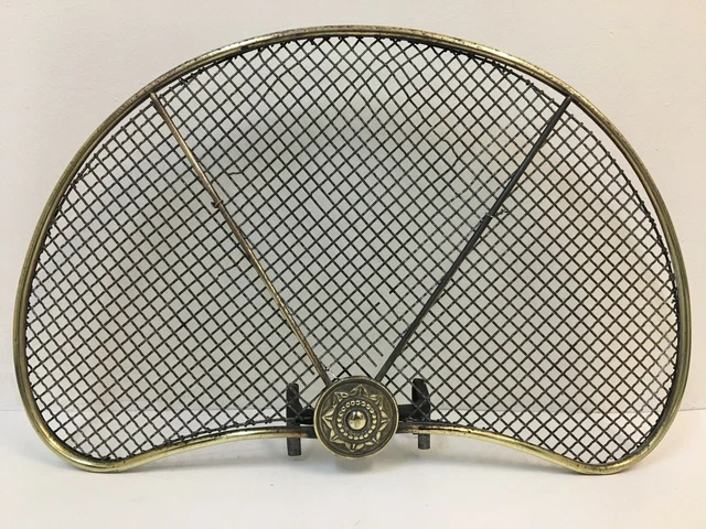 ANTIQUE GEORGIAN BRASS Peacock Fan Fire Guard Spark Screen Fireplace ...