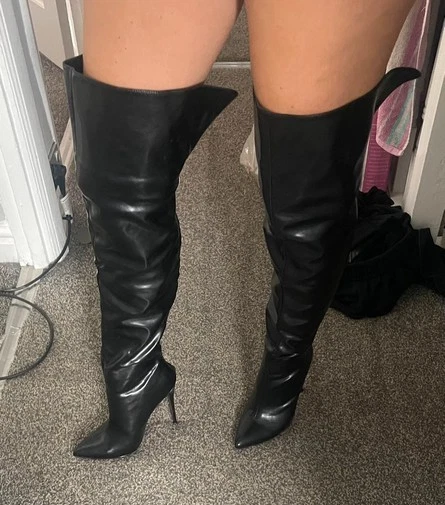SXXY BLACK PU LEATHER BACK ZIP THIGH HIGH BOOTS * 7 uk * DOMINATRIX ...