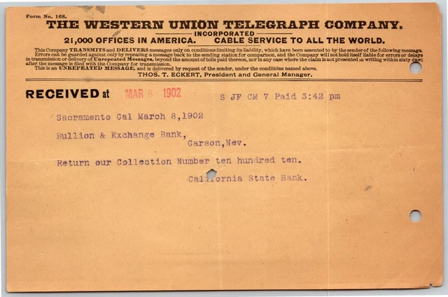 RARE VINTAGE 1902 Western Union Telegraph « We Answer Your Telegram ...
