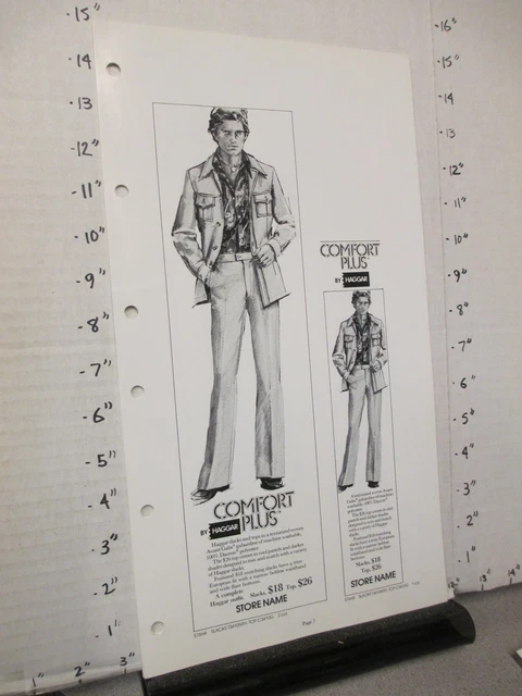 HAGGAR 1976 MEN'S clothing sales ad sheet COMFORT PLUS leisure suit ...