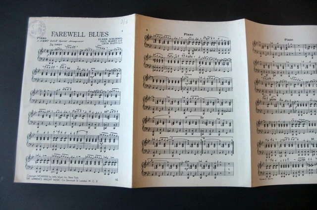 PARTITION PIANO ELMER Schoebel Jimmy Dale Adieu Blues (1940 Années) Usa ...