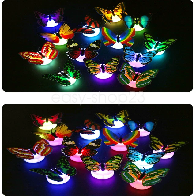 3D BUTTERFLY LED Night Light Flashing Lamp Room Party Wall Stickers ...