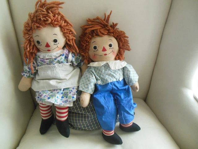 VTG. PAIR GEORGENE 1946 Silsby Raggedy Ann/Andy Dolls~Rosey Cheeks/Orig ...