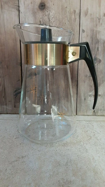 VINTAGE CORNING GLASS Gold Atomic Star & Collar Coffee Pot Carafe ...