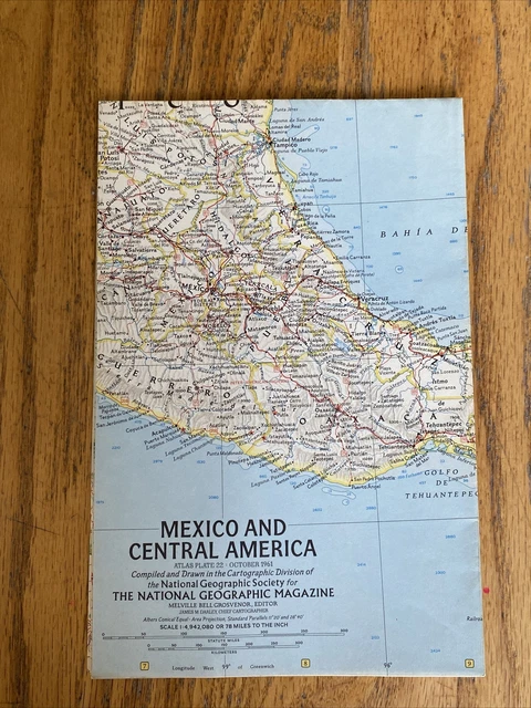 NATIONAL GEOGRAPHIC ORIGINAL Oct 1961 Map Of Mexico And Central America ...