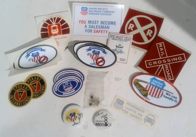 VINTAGE LOT OF Union Pacific Railroad STICKERS & PINS Operation Hazel ...