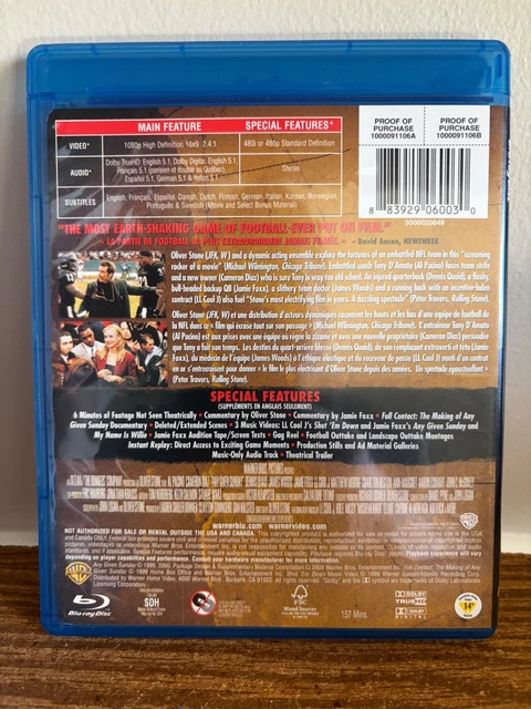 ANY GIVEN SUNDAY Blu-ray Director's Cut Al Pacino James Woods Oliver ...
