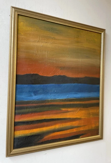 LARGE ORIGINAL MID Century Abstract Modernist Landscape Oil On Board ...