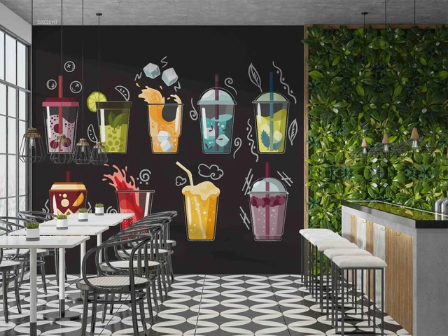 3D BUBBLE TEA Shop Background Wallpaper Wall Murals Removable Wallpaper ...
