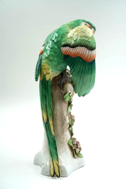 ANTIQUE OLD CHELSEA GREEN PARROTS PORCELAIN FIGURE ANCHOR MARK 10 1/2 ...