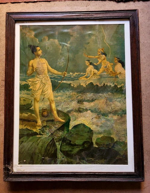 ANTIQUE INDIAN OLEOGRAPH Print Artist Raja Ravi Varma Sub Ram Sagar ...