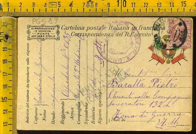 PRIMA GUERRA FRANCHIGIA Posta Militare 112 Ospedale x Zona di Guerra pg ...