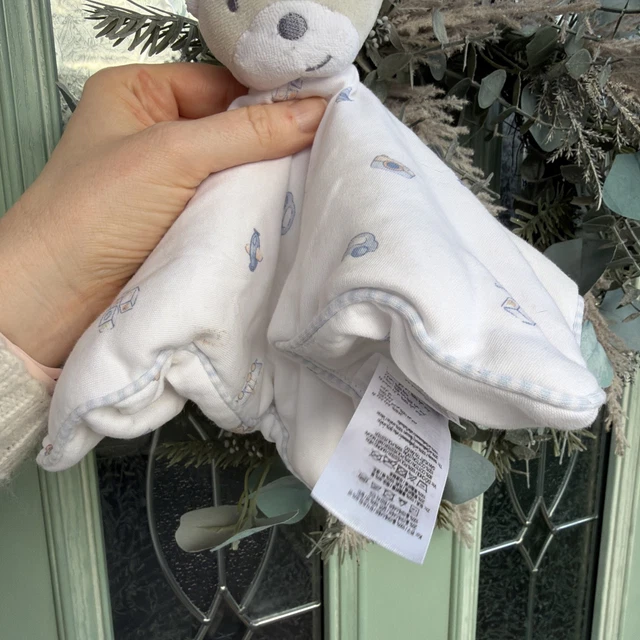 MOTHERCARE BLUE WHITE STRIPE MY BEDTIME BLANKIE TEDDY BEAR COMFORTER ...