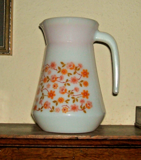 VINTAGE RETRO PYREX Arcopal Scania French Jug & Lid White Orange ...
