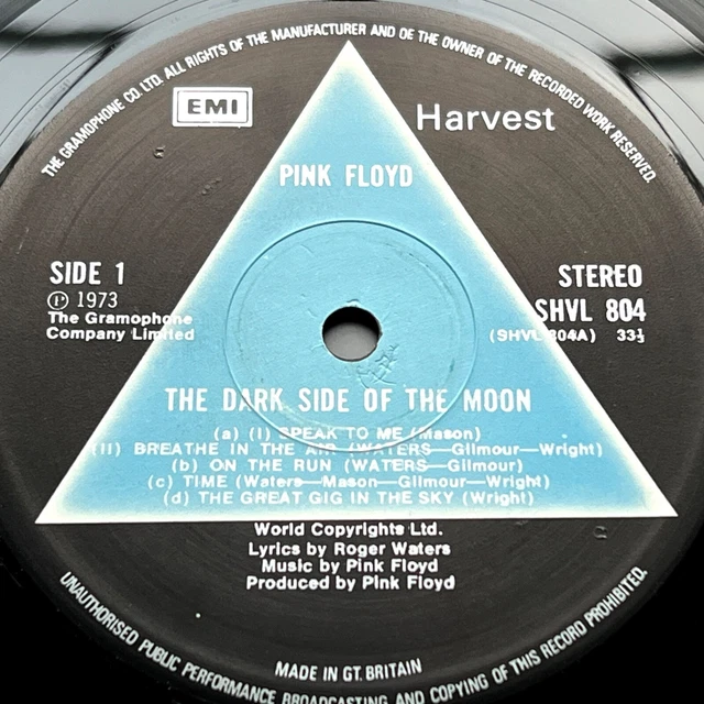 PINK FLOYD DARK Side Of Moon 1973 1ST UK PRESS Solid Blue Triangle A2 ...