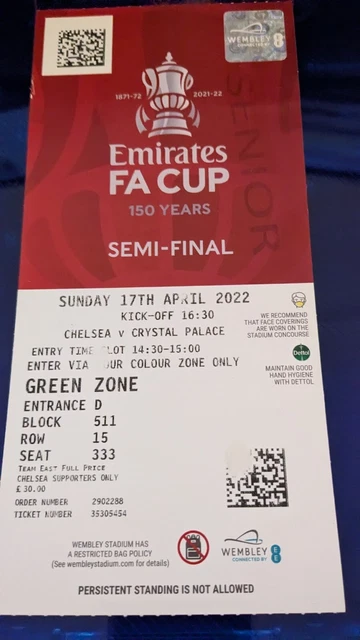 GENUINE EMIRATES FA Cup Semi Final Ticket Stub. 2022 £9.00 - PicClick UK