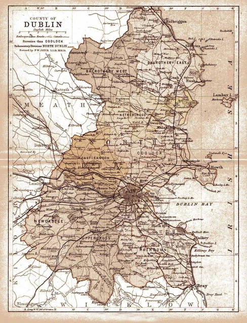 AN A3 SIZE reproduction map of County Dublin, original dated 1897. EUR ...