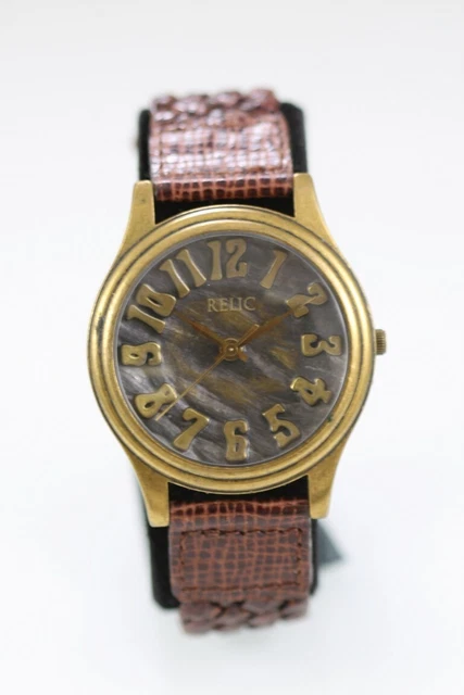 RELIC RELOJ HOMBRE Oro Acero Inoxidable Wr Piel Marrón Batería Gris ...