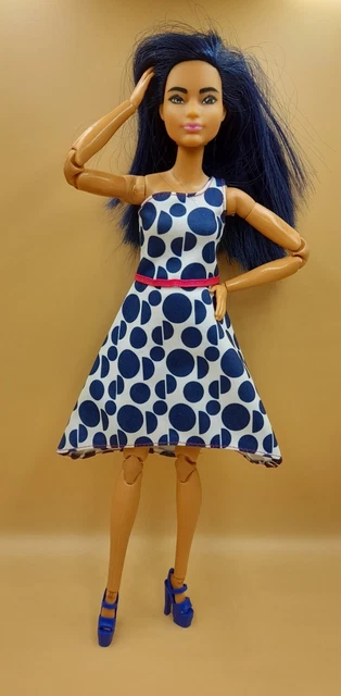 BARBIE FASHIONISTAS ON made to move body, blue hair, polka dot dress £ ...