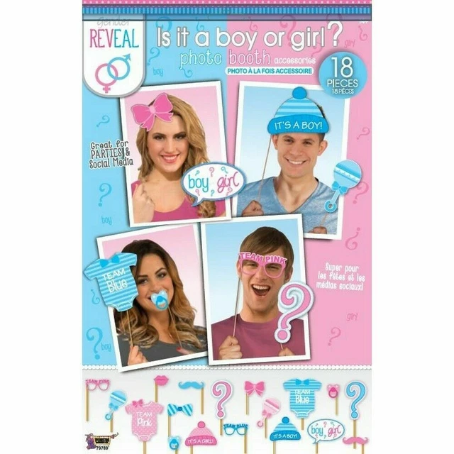 GENDER REVEAL PHOTO Booth 18 prop set party baby shower social media ...