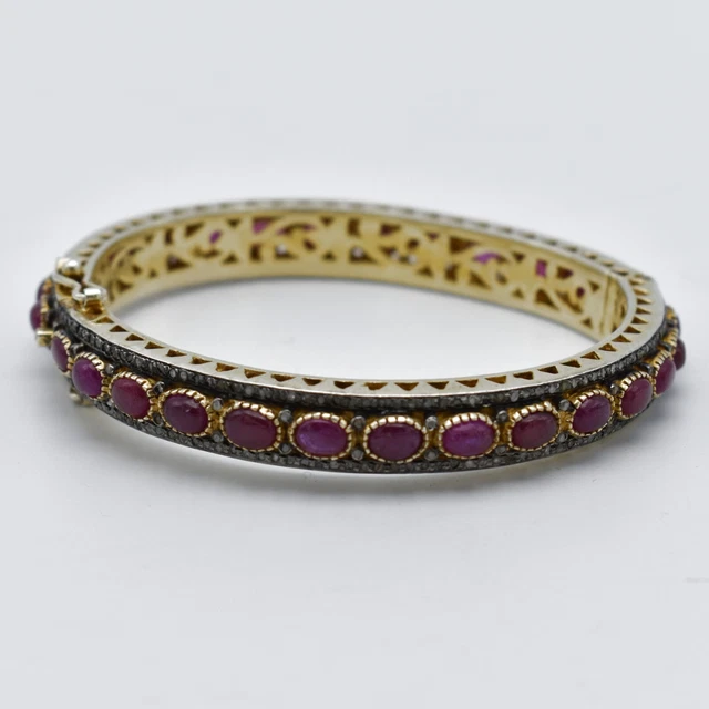 DIAMOND RUBY SOLID Silver Gilt Gem Set Bangle Bracelet Heavy £234.67 ...