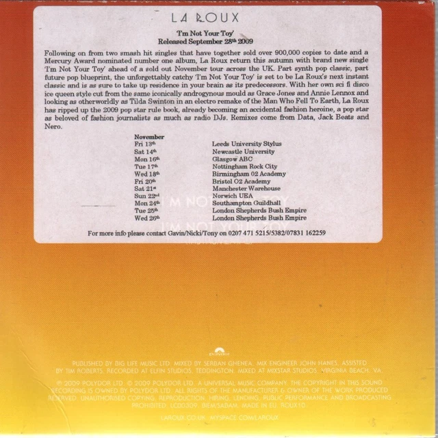 LA ROUX I'M Not Your Toy CD Europe Polydor 2009 promo in card sleeve ...