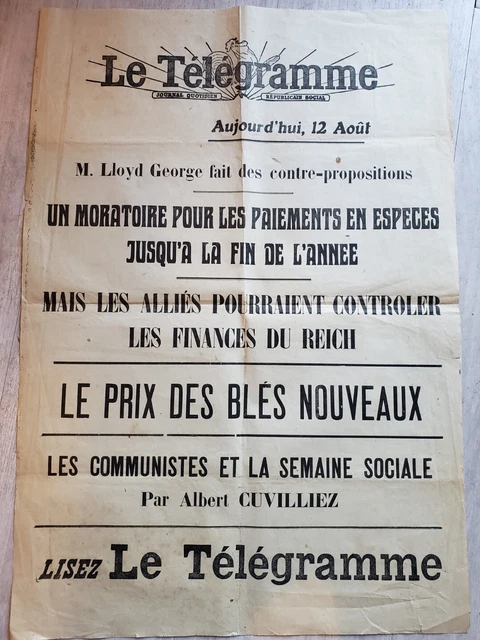 AFFICHE ANCIENNE LE Télégramme 1944-1945 Ww2 EUR 80,00 - PicClick FR