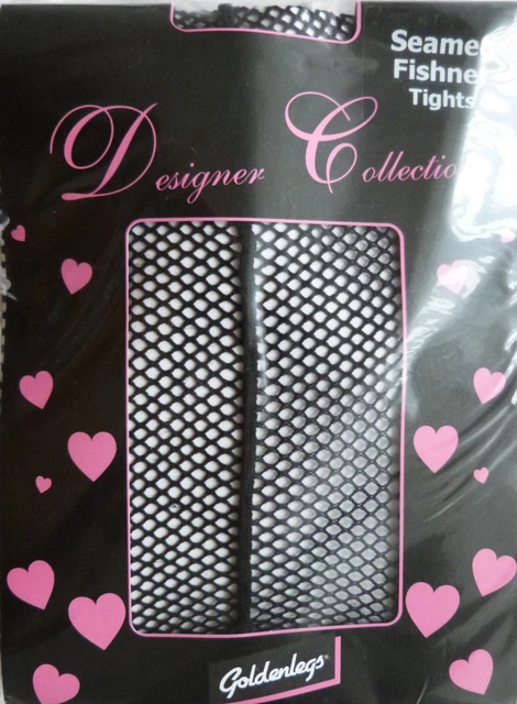 GOLDENLEGS ONE SIZE Designer Collection Seamed Fishnet Tights in Black ...