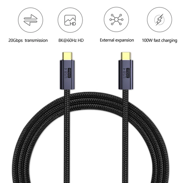 USB 4.0 8K 60Hz PD 100W Type-C Male to Male Charging Data Cable with ...