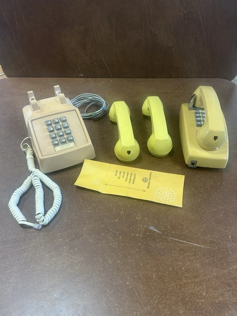 2 VINTAGE PHONES ITT Brand Push Button Tan and Yellow Rare Not Tested £ ...