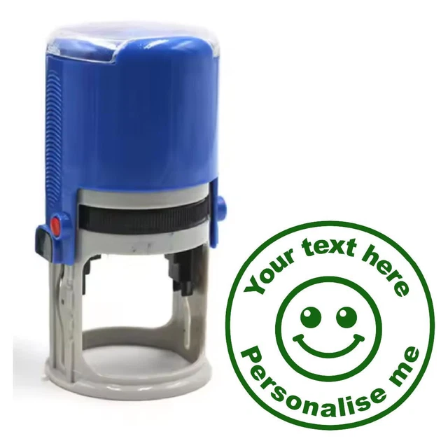 PERSONALISED STAMP SMILING Happy Face 30mm Self inking stamper School ...