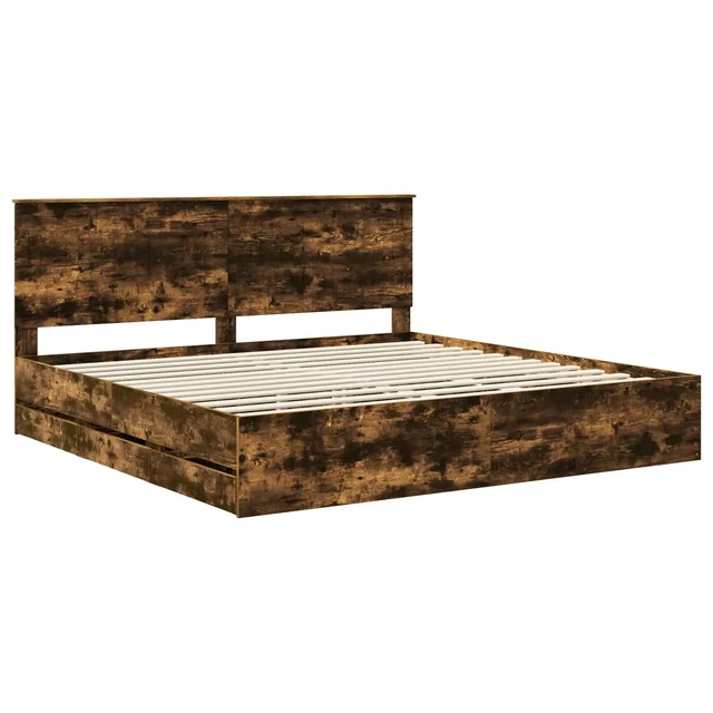 BED FRAME WITH Drawer Smoked Oak 200 x 200 cm Engineer Wood vidaXL £410 ...