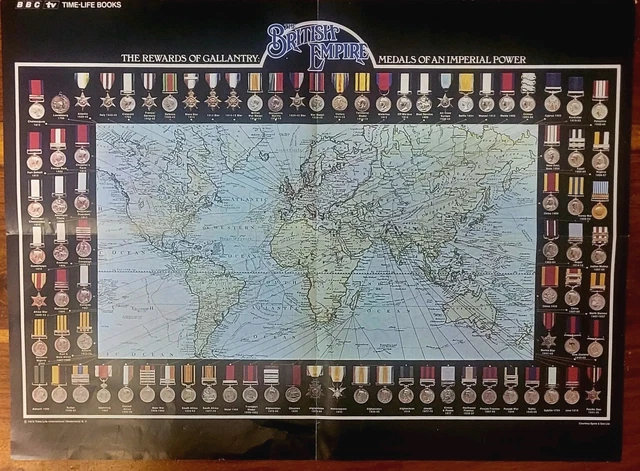 BRITISH EMPIRE IMPERIAL Power Medals & Map Of The World Vtg 1972 Poster ...