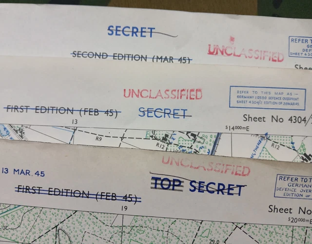 3 X TOP SECRET WW2 "DEFENCE OVERPRINT" RHINE MAPS (OP. PLUNDER) XANTEN ...