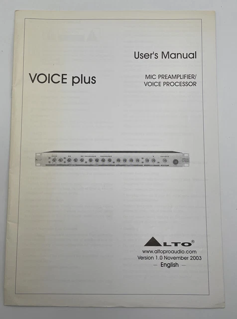 PREAMPLIFICADOR DE MICRÓFONO Alto VOICE Plus procesador de voz propietarios libro manual guía ...