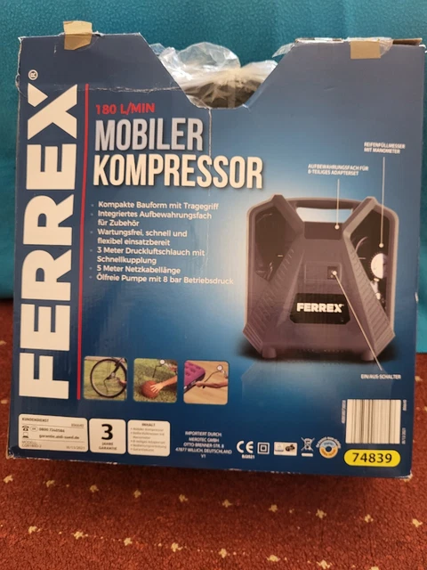 FERREX MOBILE COMPRESSOR.MAX. 8 bar 180 L per min. new + original ...