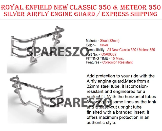 ROYAL ENFIELD NEW Classic 350 & Meteor 350 Silver Airfly Engine Guard ...