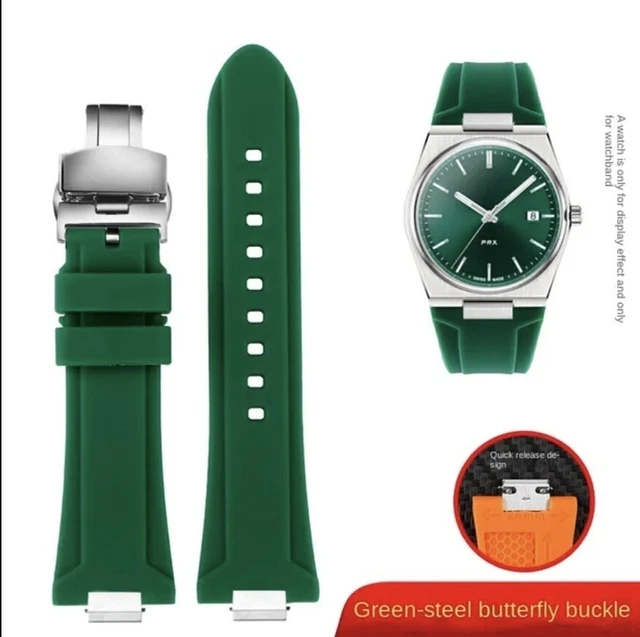TISSOT PRX RUBBER Strap In Green Tapered With Metal Insert 40mm ...
