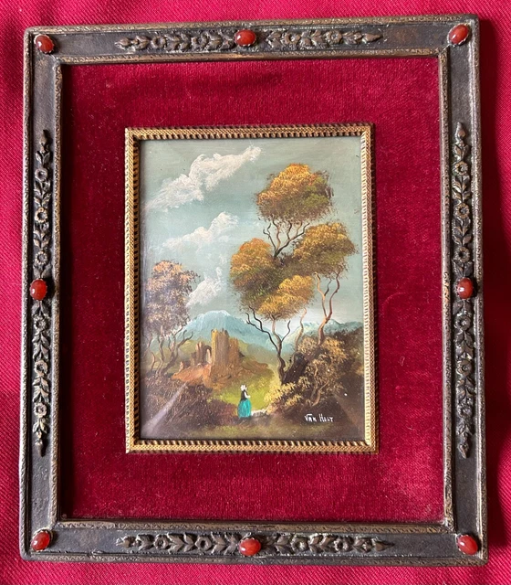 CADRE PEINTURE PAYSAGE Miniature Xix Eme Signe Van Holt EUR 190,00 ...