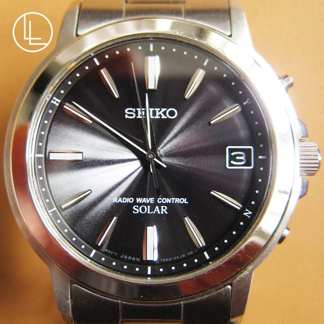 SEIKO 7B52-0AF0 SOLAR Radio Wave Control S.Steel Men's Watch Black Dial ...