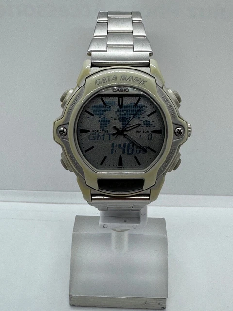 VINTAGE CASIO ABX-23 m2358 Data Bank World Time Japan WR100 Wrist Watch ...