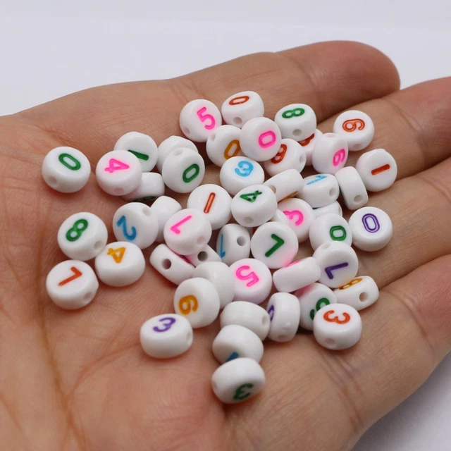 250PCS WHITE WITH Color Assorted Number "0-9" Acrylic Coin Bead 4X7mm ...
