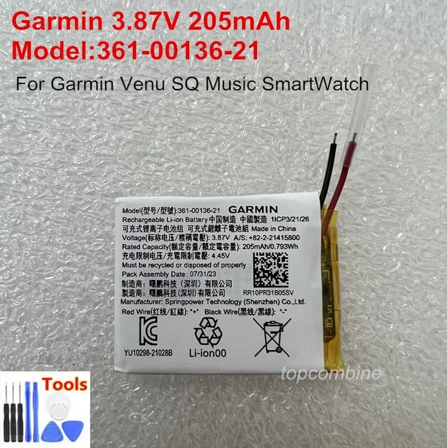 NUOVA BATTERIA ORIGINALE 361-00136-21 per Garmin Venu SQ Music ...