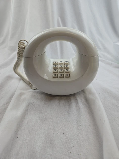 VINTAGE WESTERN ELECTRIC Donut Push Button Phone Telephone Round BEIGE ...