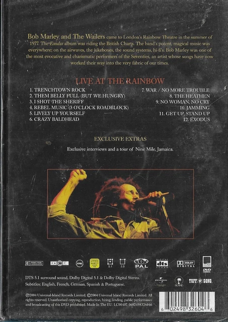 DVD - BOB MARLEY AND THE WAILERS - LIVE AT THE RAINBOW EUR 11,90 - PicClick FR