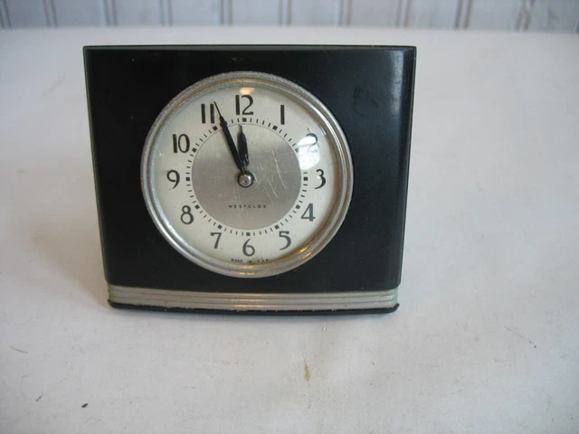 WESTCLOX ART Deco wind up desk clock Black Bakelite La Sallita 1940 ...