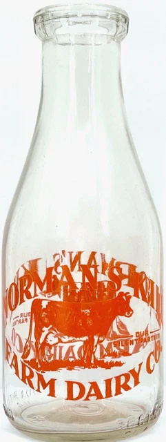 1940'S NORMAN'S KILL DAIRY FARM MILK BOTTLE - ALBANY NY FULL SILENT COW ...