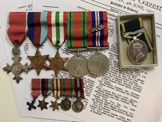 WW2 GROUP OF Medals , Obe/Stars/Territorial Full Size & Miniature ...
