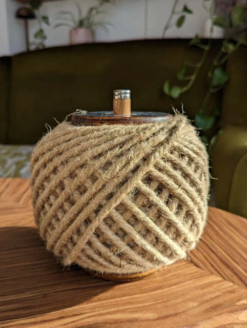 ANTIQUE WOODEN SPOOL Bobbin Chunky Jute String Rope Ornament Large ...